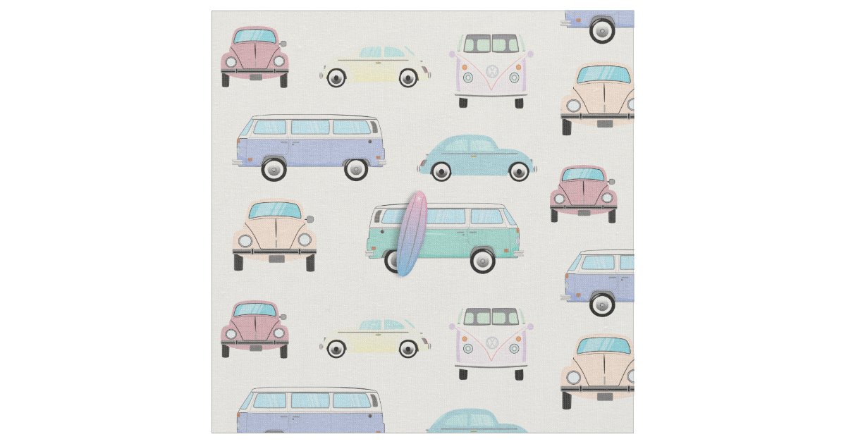Pastel Slug Bug and bus auto car Fabric | Zazzle