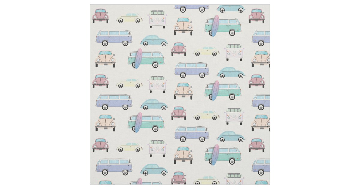 Pastel Slug Bug and bus auto car Fabric | Zazzle