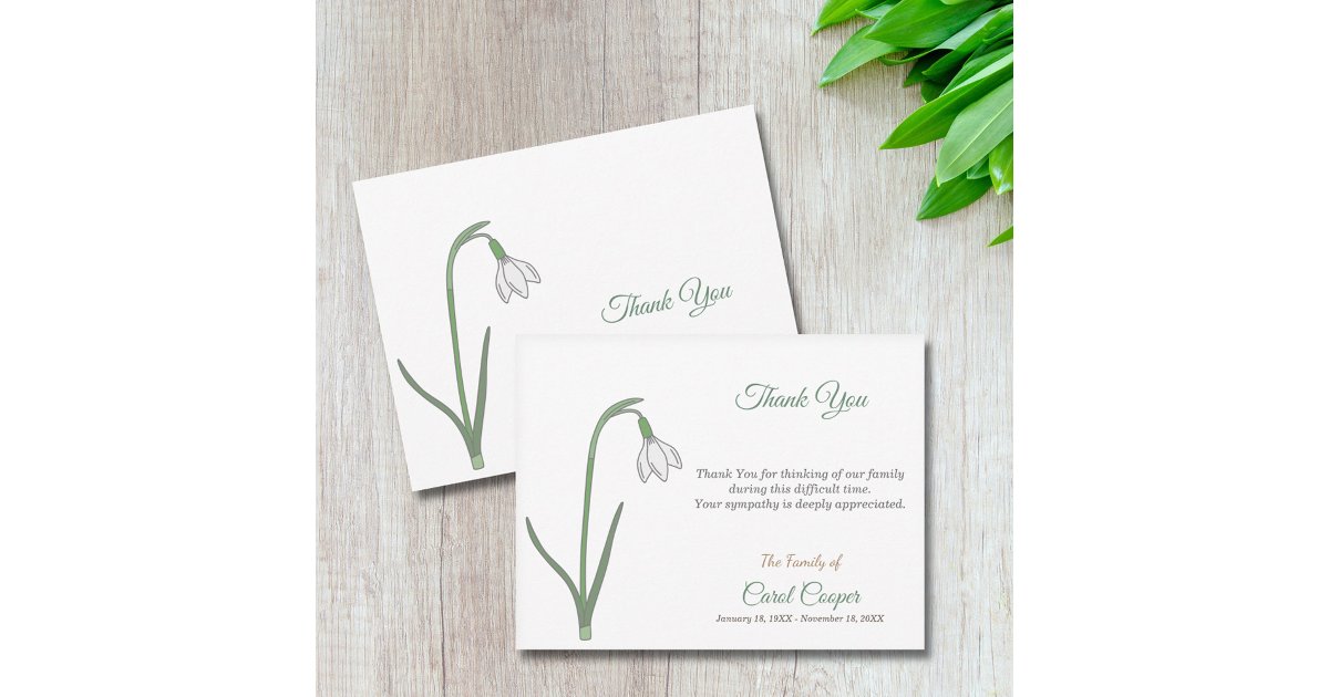 Pastel Snowdrop Funeral Thank You Note Card | Zazzle