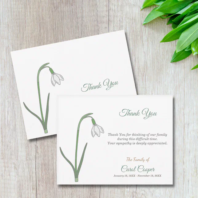 Pastel Snowdrop Funeral Thank You Note Card | Zazzle