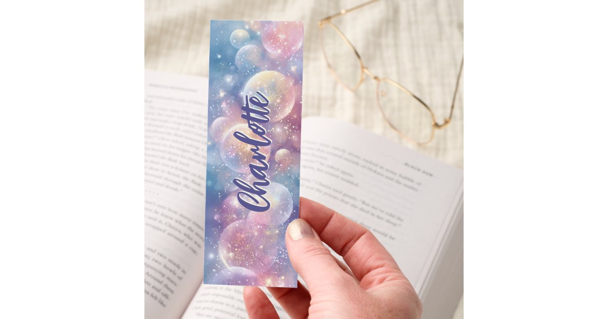 Pastel Sparkle Bubbles Glitter Personalized Bookmarks | Zazzle