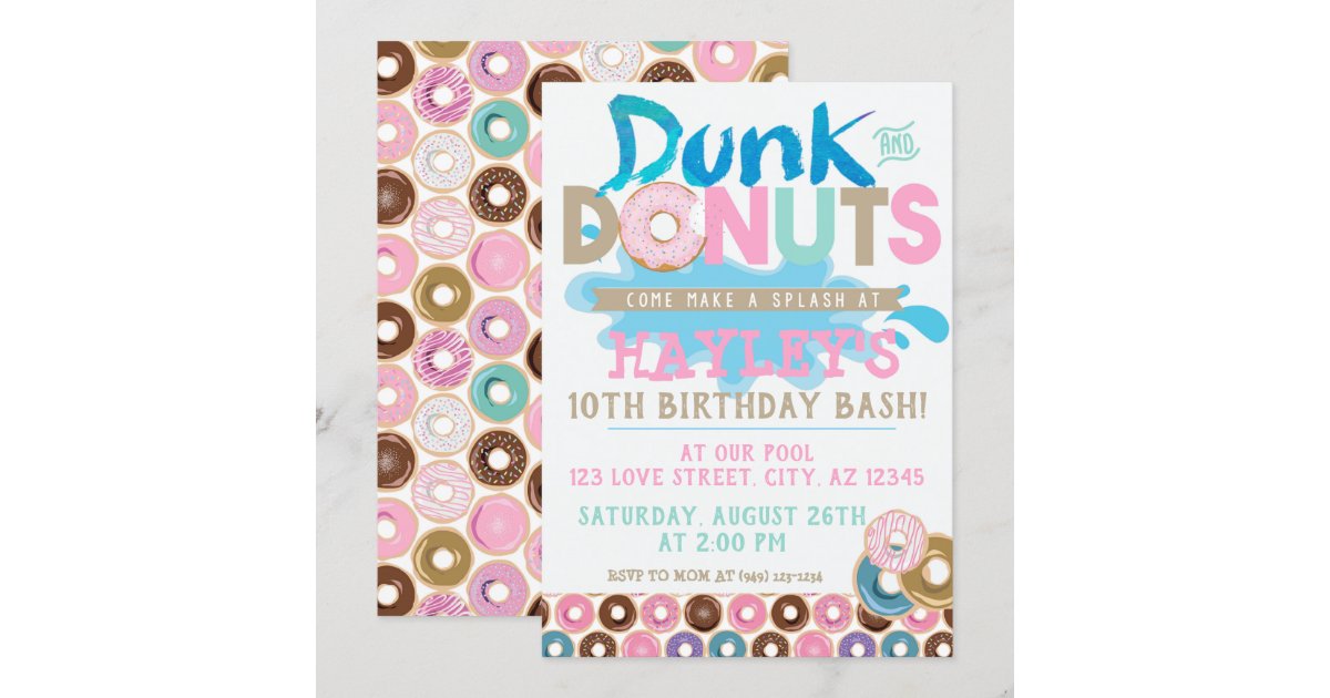 Pastel Splash Pool Dunk n Donut Party Birthday Invitation | Zazzle
