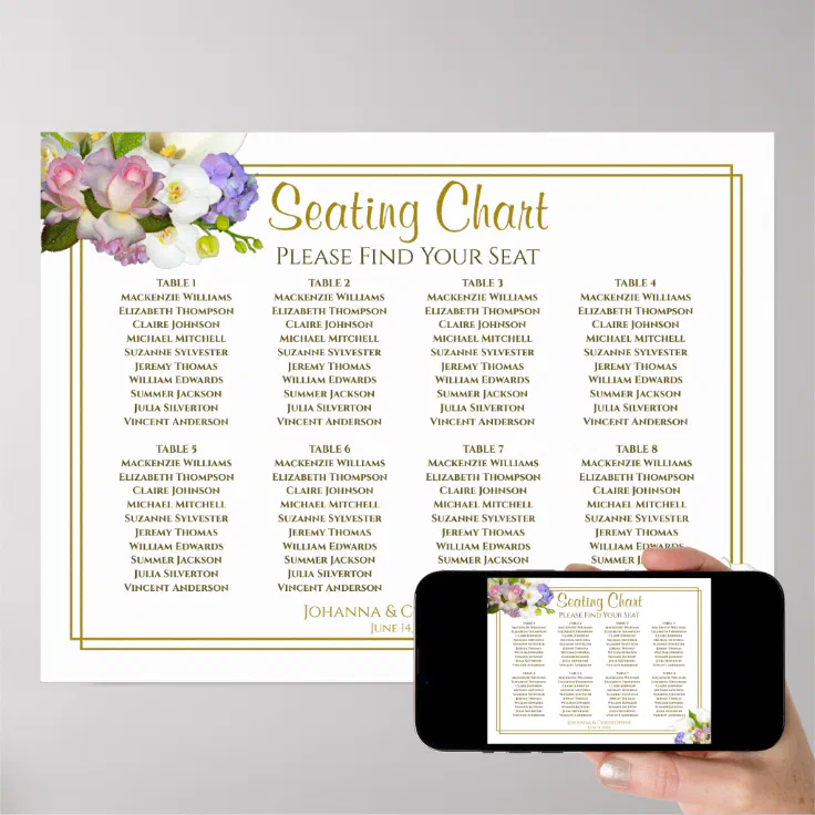 Pastel Spring Floral 8 Table Wedding Seating Chart | Zazzle