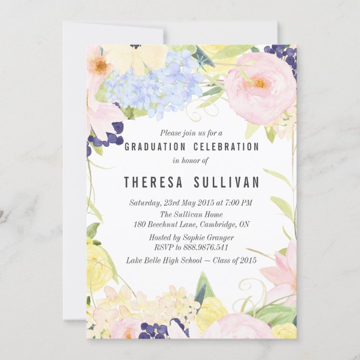 Pastel Spring Flowers Graduation Party Invitation | Zazzle