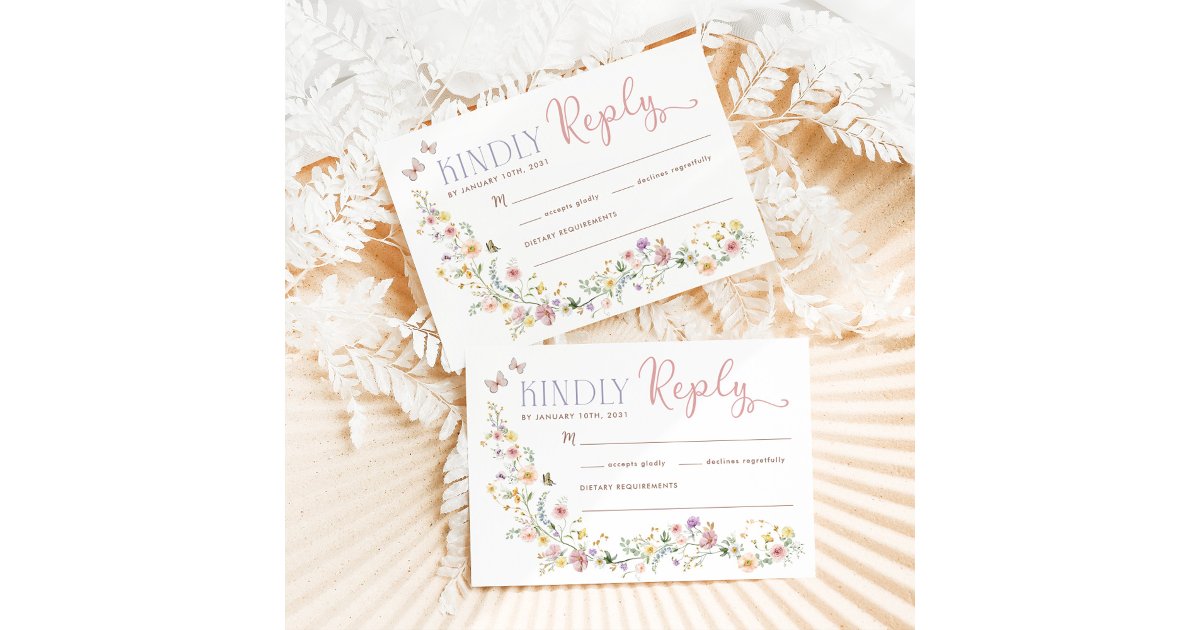 Pastel Spring Wildflower Butterflies Wedding RSVP Card | Zazzle