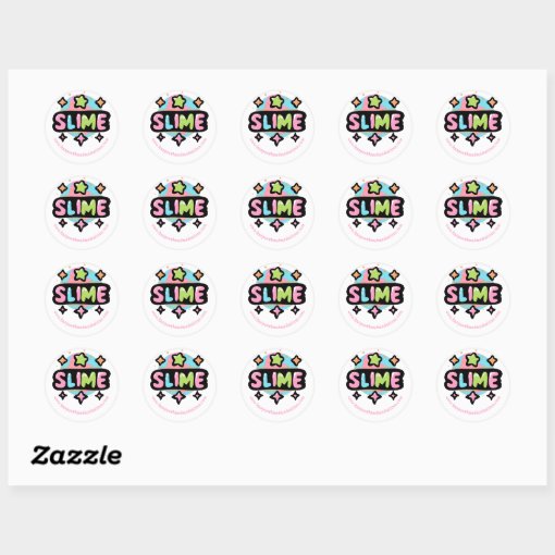 pastel stars slime template logo classic round sticker | Zazzle