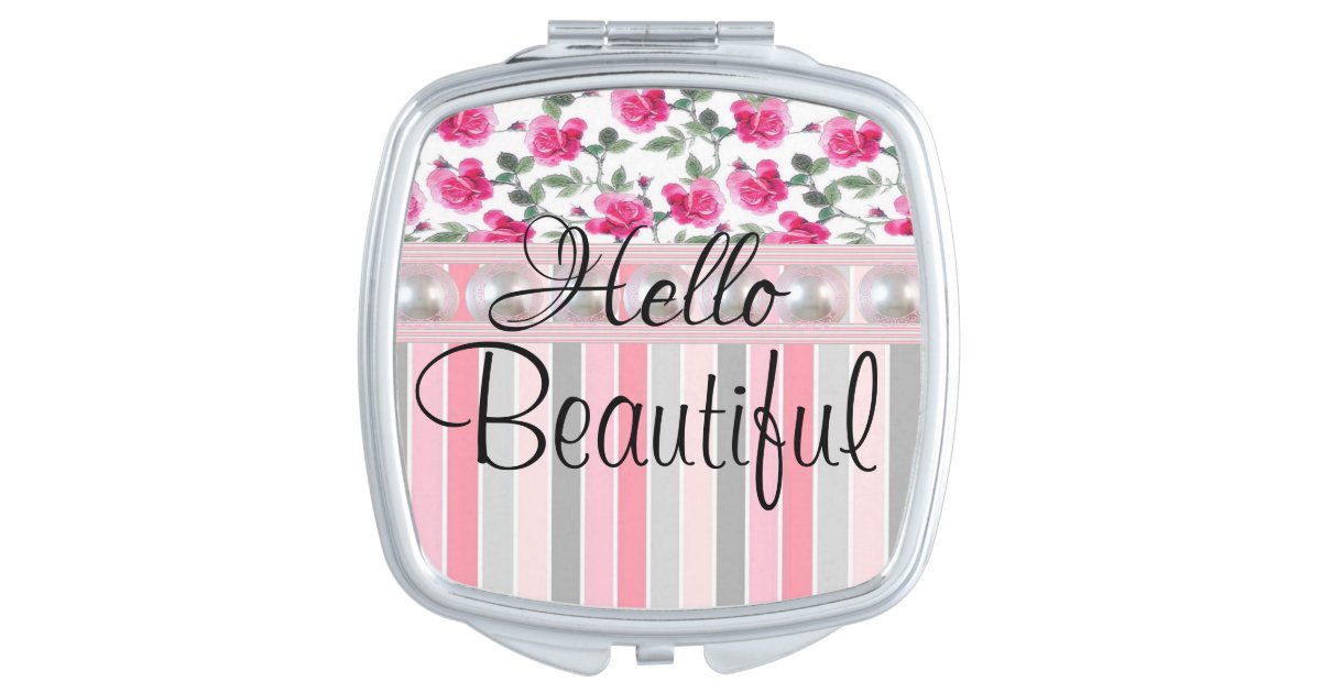 Pastel Stripe Floral Beautiful Compact Mirror | Zazzle