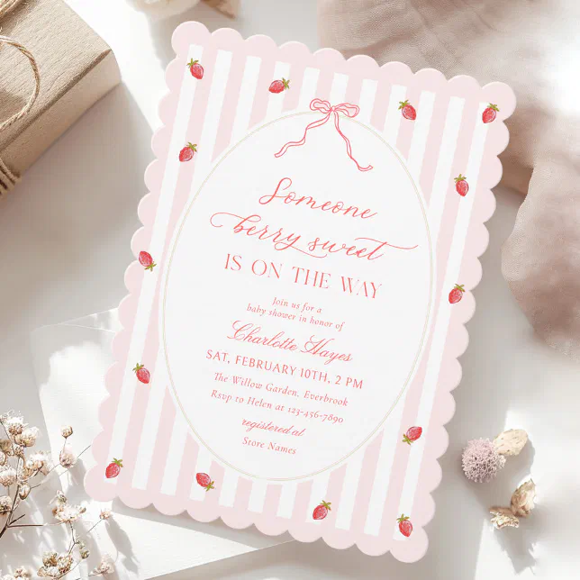 Pastel Stripes Berry Sweet Baby Shower Invitation | Zazzle