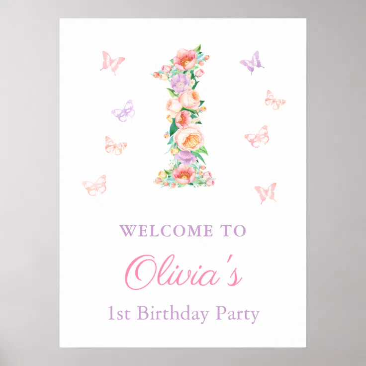 Pastel Summer Garden 1st Birthday Party Welcome Poster | Zazzle