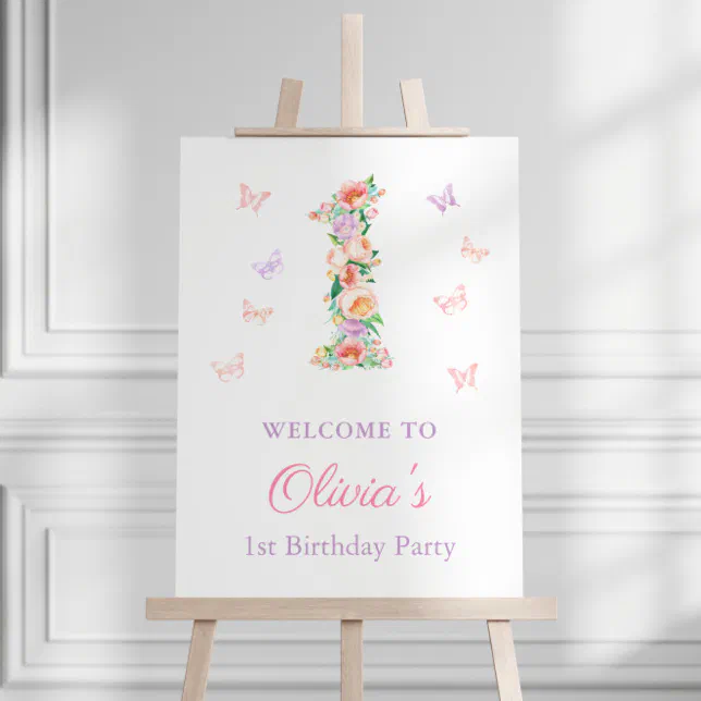 Pastel Summer Garden 1st Birthday Party Welcome Poster | Zazzle