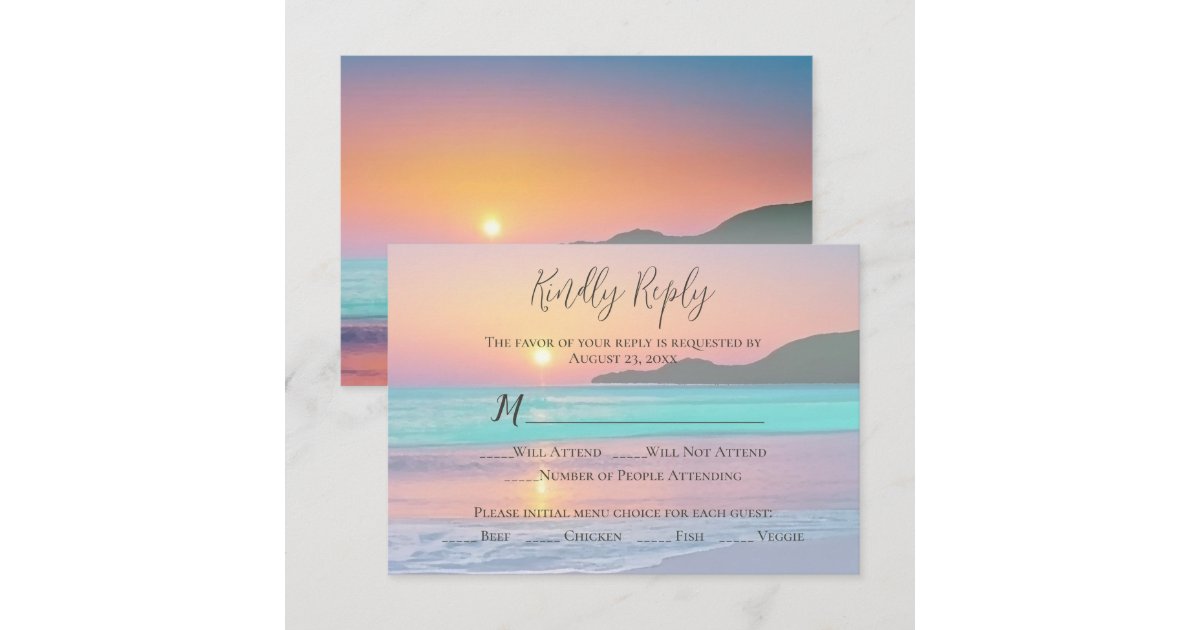 Pastel Sunset Destination Beach RSVP Card | Zazzle