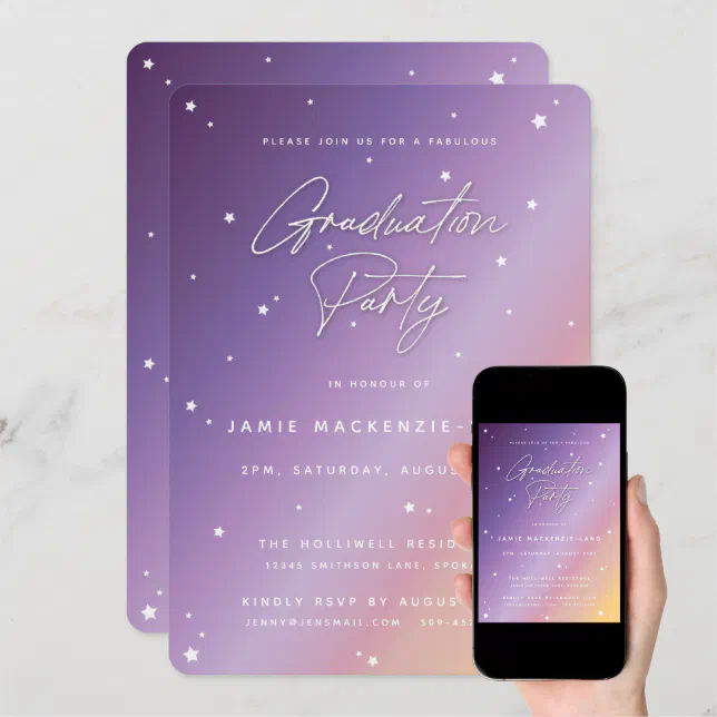 Pastel Sunset Script and Stars Graduation Party Invitation | Zazzle