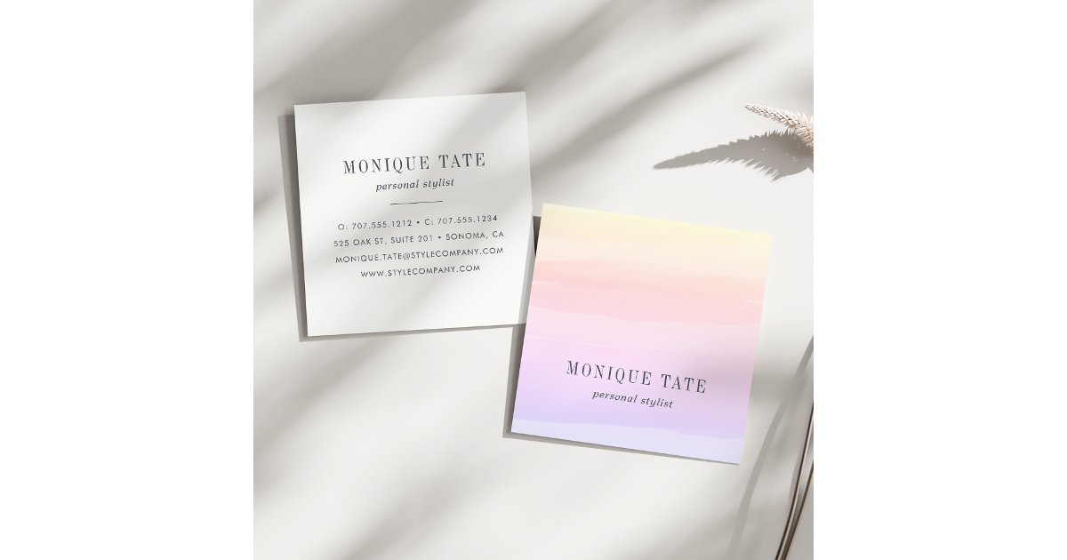 Pastel Sunset Watercolor Square Business Card | Zazzle