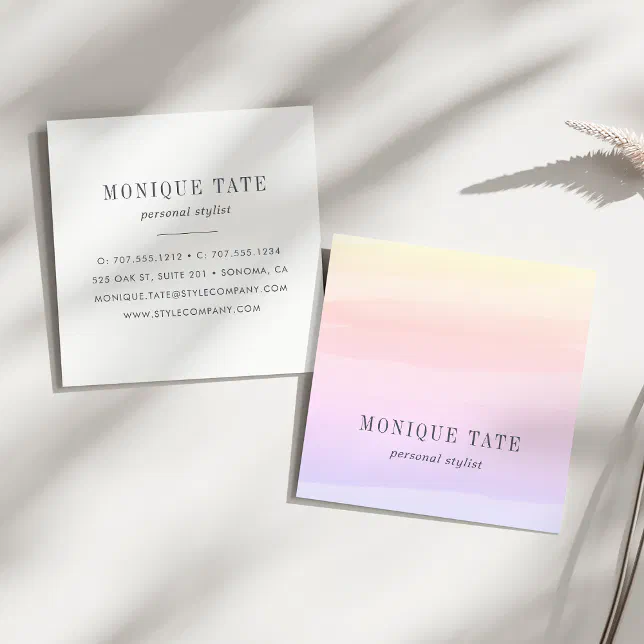 Pastel Sunset Watercolor Square Business Card | Zazzle