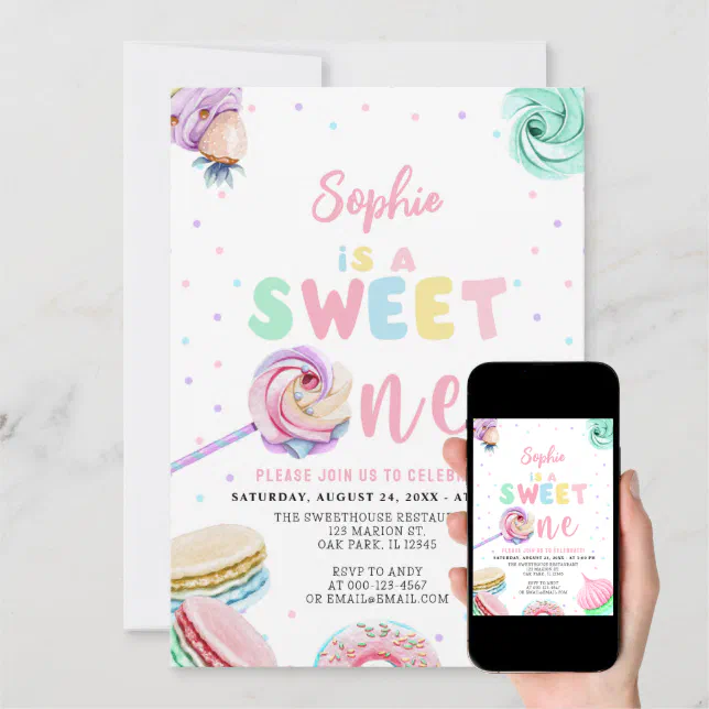 Pastel Sweets Donut & Candy First Birthday Invitation | Zazzle