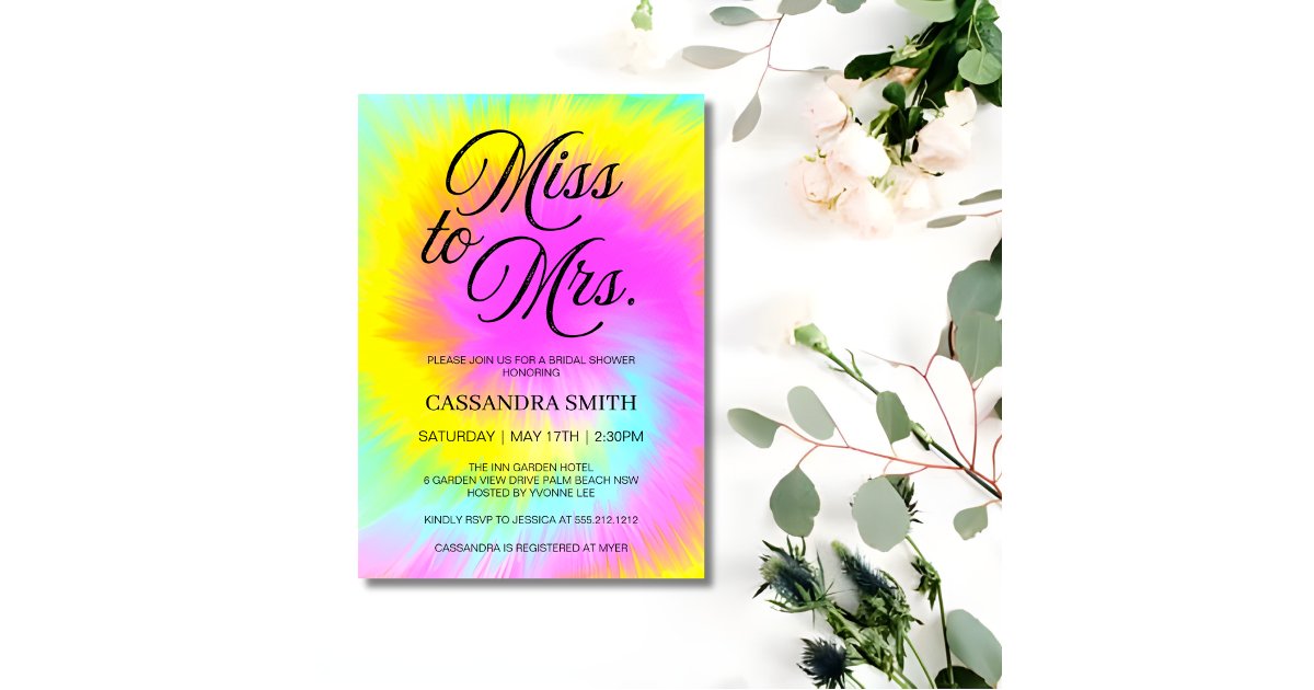 Pastel Tie Dye Swirl Miss to Mrs. Bridal Shower Invitation | Zazzle