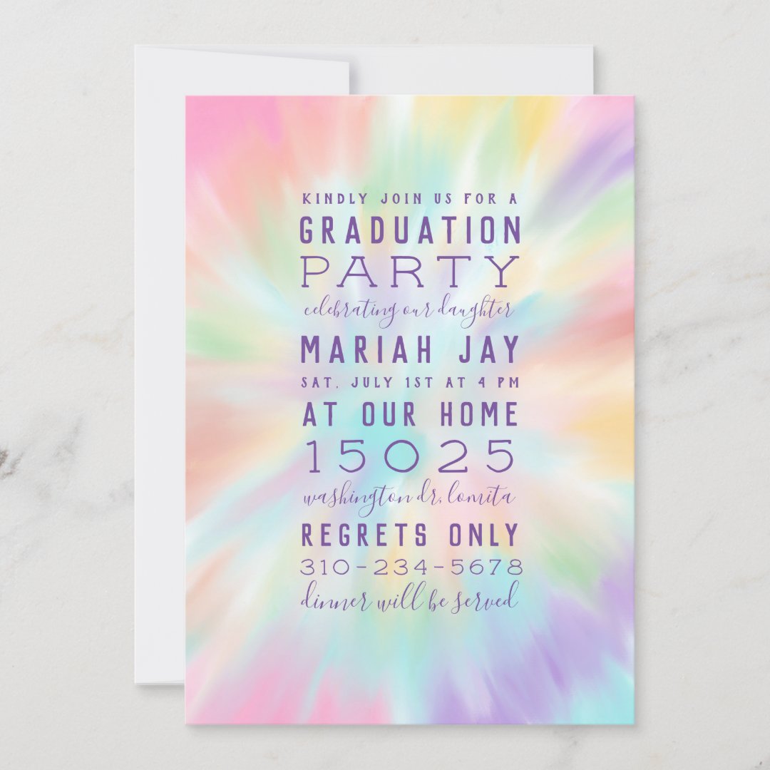 Pastel Tie Dye Typography Graduation Party Invitation | Zazzle
