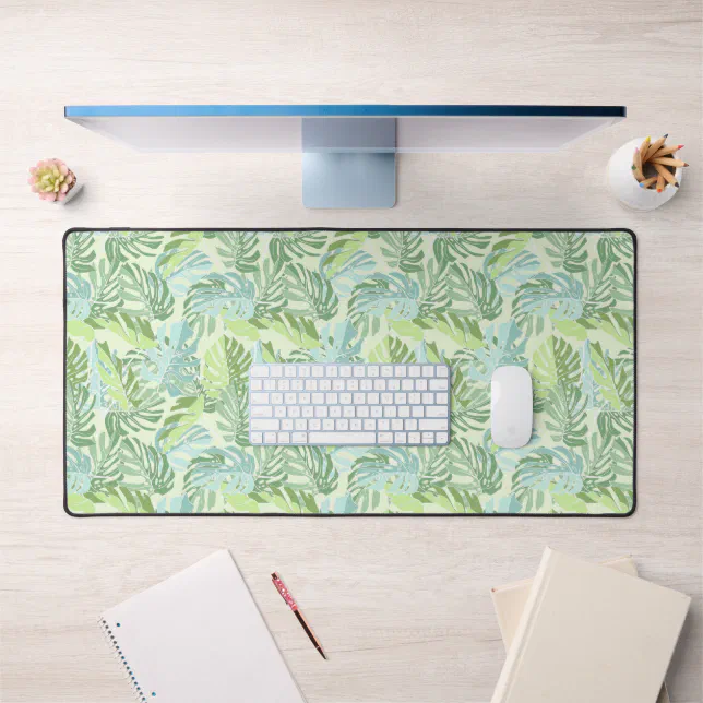 Pastel Tropical Palm Leaves Desk Mat | Zazzle