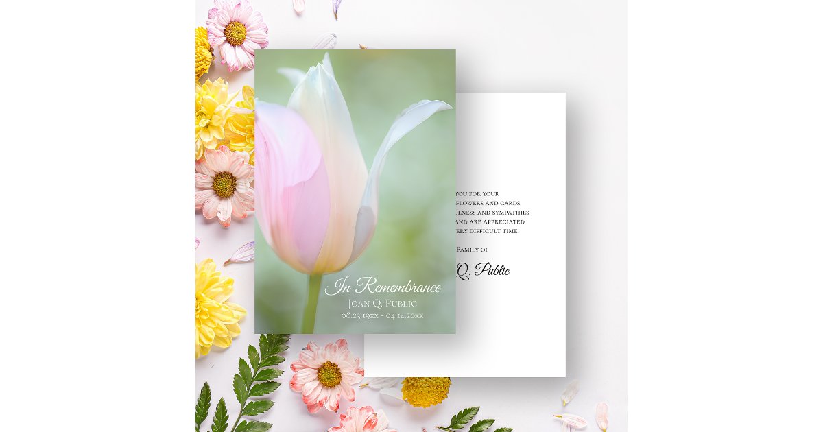Pastel Tulip Spring Funeral Memorial Sympathy Thank You Card | Zazzle
