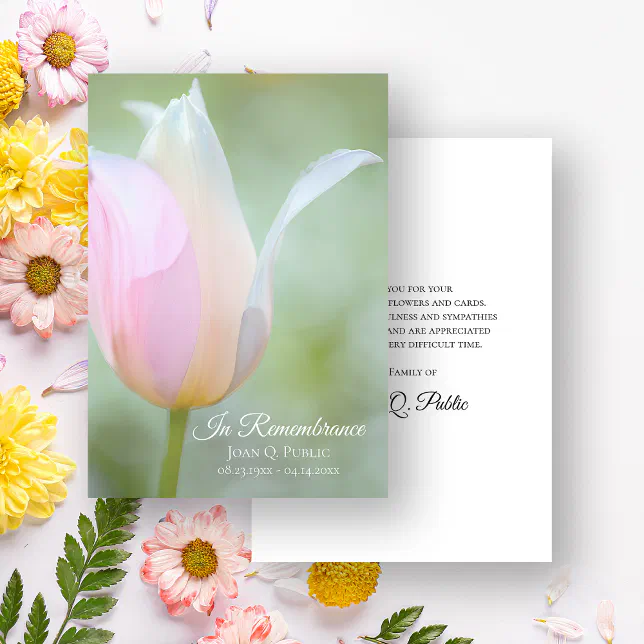 Pastel Tulip Spring Funeral Memorial Sympathy Thank You Card | Zazzle