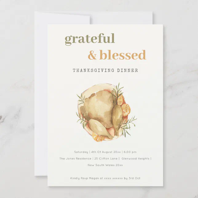 Pastel Turkey Meal Thanksgivings Dinner Invite | Zazzle