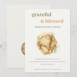 Pastel Turkey Meal Thanksgivings Dinner Invite | Zazzle