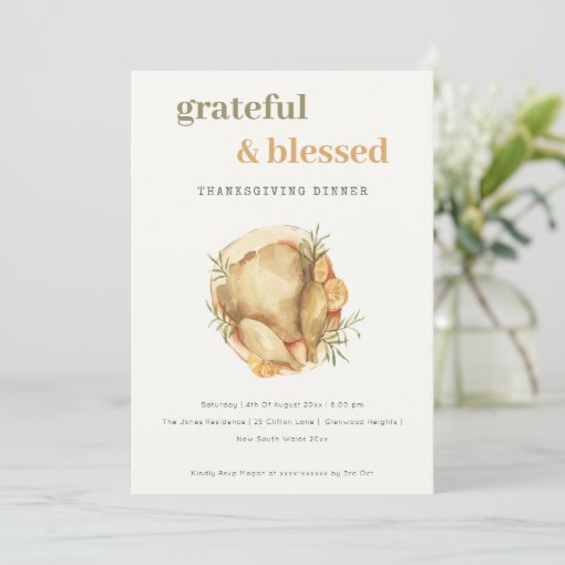 Pastel Turkey Meal Thanksgivings Dinner Invite | Zazzle