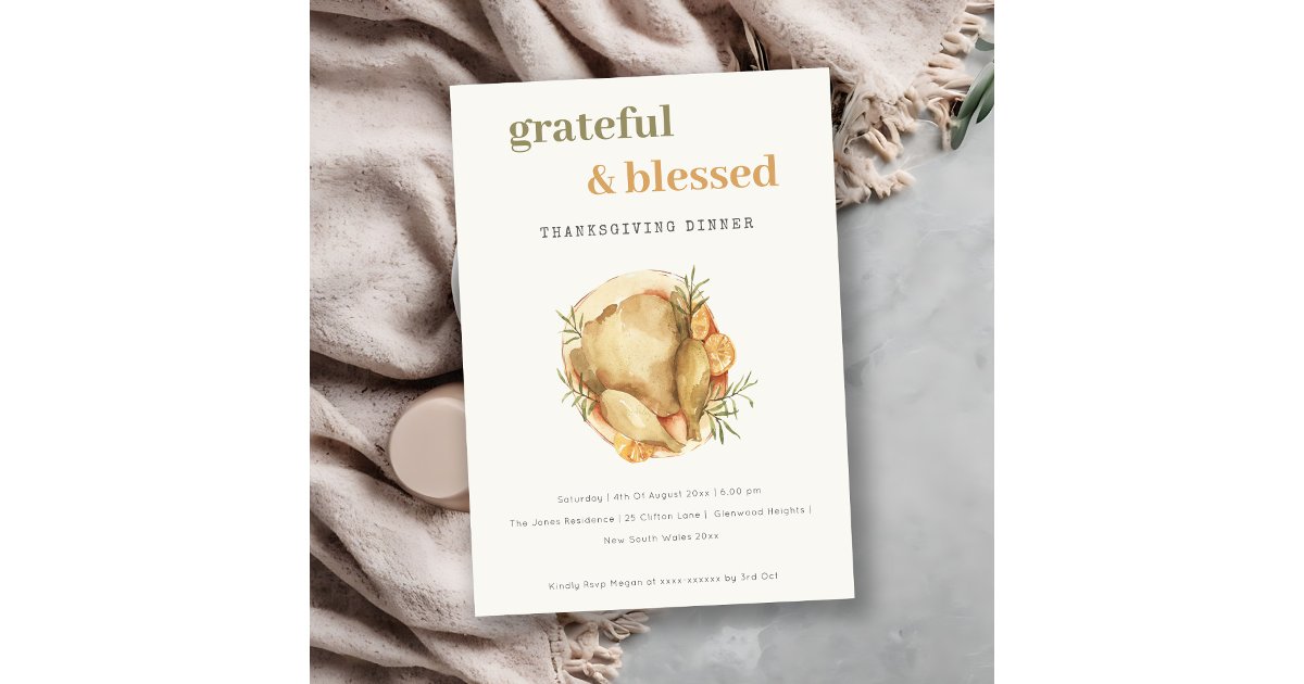 Pastel Turkey Meal Thanksgivings Dinner Invite | Zazzle