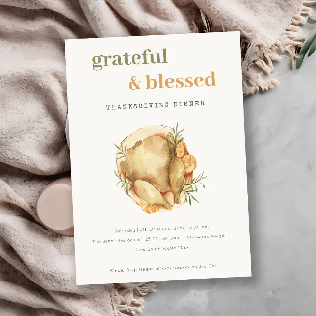 Pastel Turkey Meal Thanksgivings Dinner Invite | Zazzle