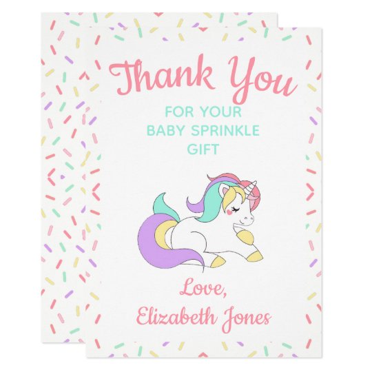 Pastel Unicorn Baby Sprinkle Thank You Card | Zazzle.com