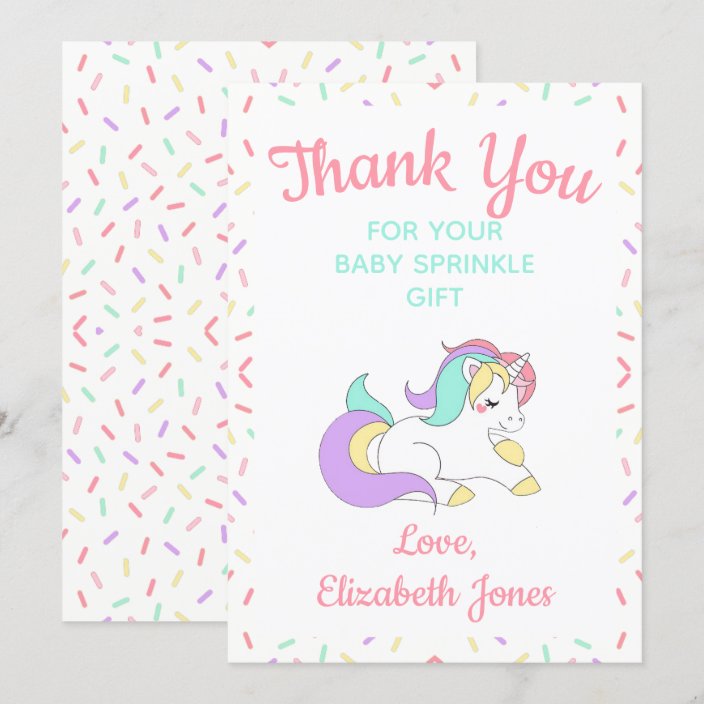 Pastel Unicorn Baby Sprinkle Thank You Card | Zazzle.com