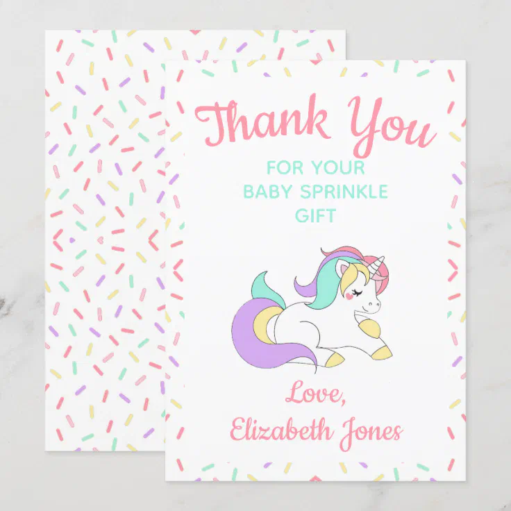 Pastel Unicorn Baby Sprinkle Thank You Card | Zazzle