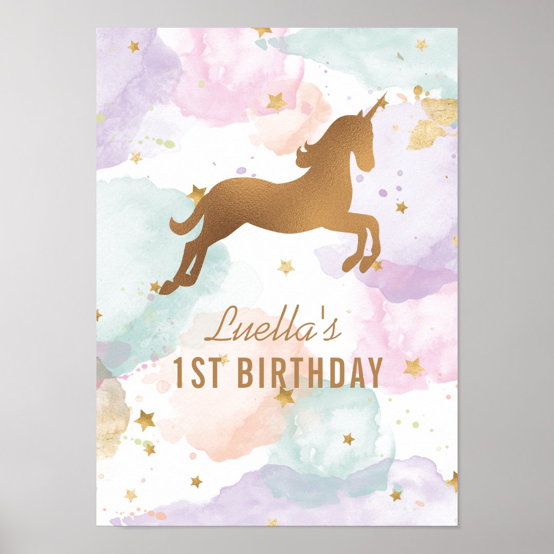 Pastel Unicorn Birthday Party Sign | Zazzle