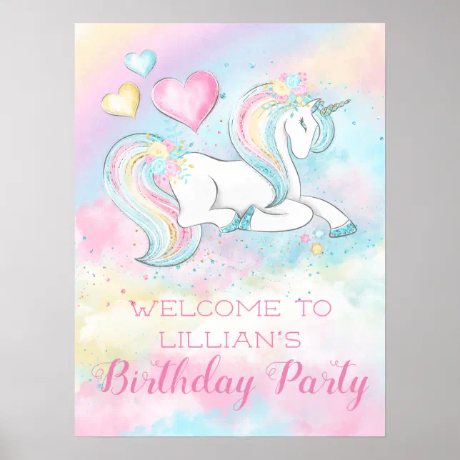 Pastel Unicorn Birthday Party Sign Banner | Zazzle