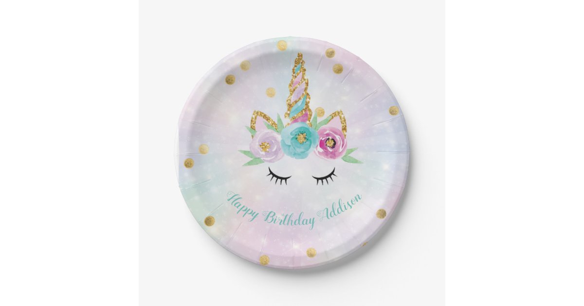 Pastel unicorn plates that are personalized | Zazzle