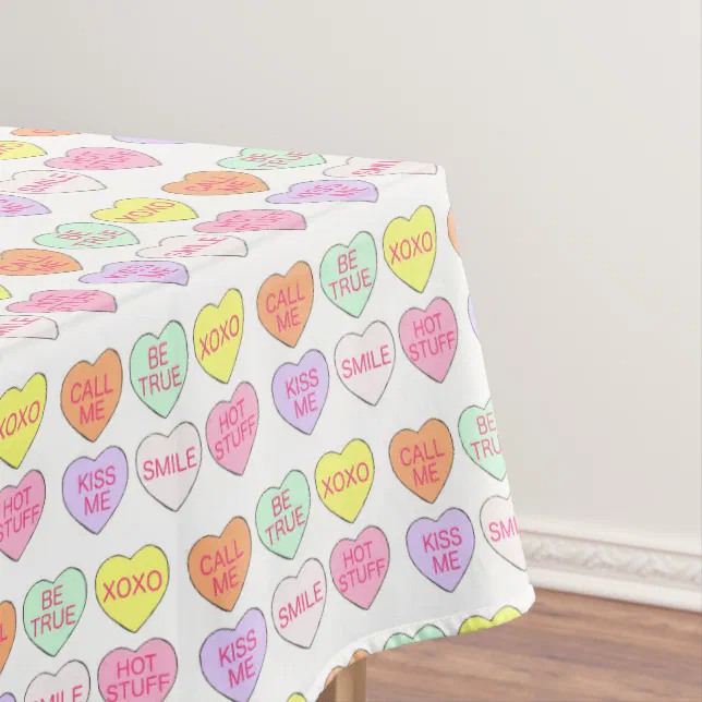Pastel Valentine's Day Candy Hearts Love Print Tablecloth | Zazzle
