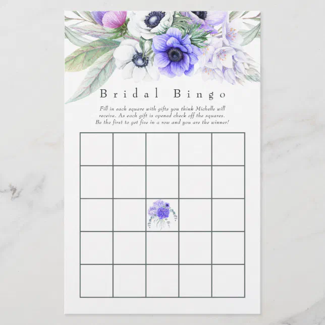 Pastel Violet Floral Bridal Shower Bingo | Zazzle