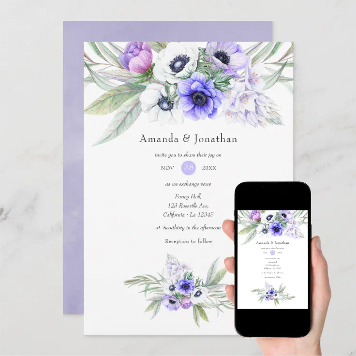 Pastel Violet Floral Wedding Invitation | Zazzle