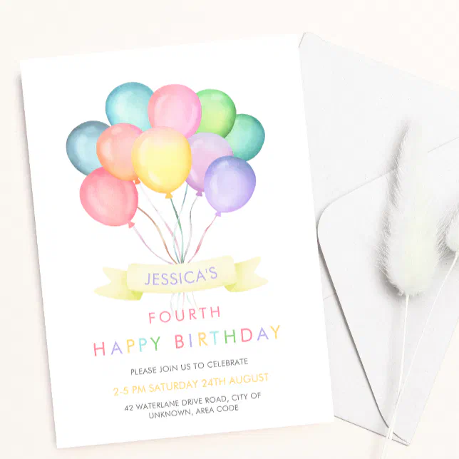 Pastel watercolor balloons kid Birthday invite | Zazzle