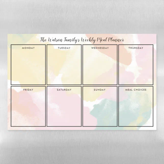 Pastel Watercolor Camo Weekly Meal Planner Magneti Magnetic Dry Erase ...