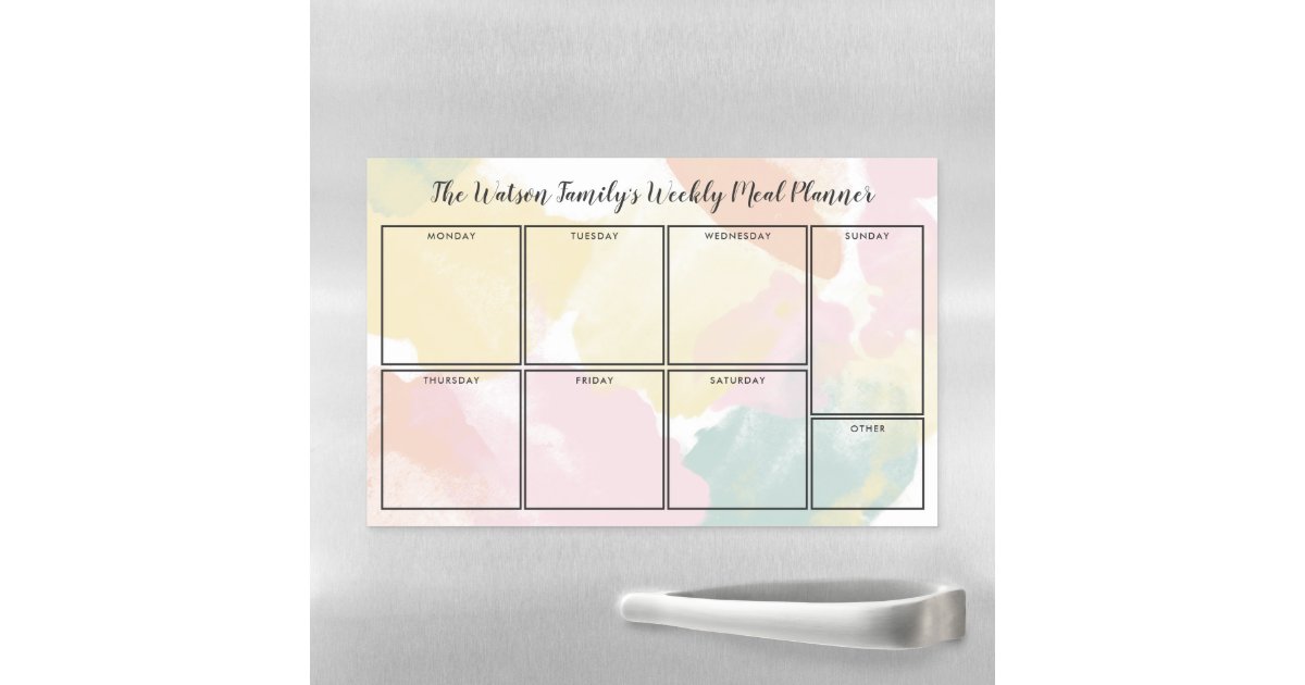 Pastel Watercolor Camo Weekly Meal Planner Magnetic Dry Erase Sheet ...