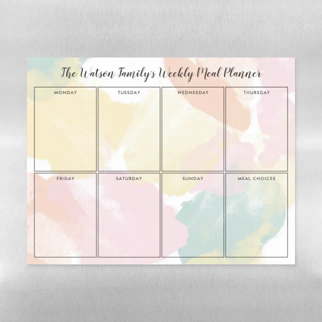 Pastel Watercolor Camouflage Weekly Meal Planner Magnetic Dry Erase ...