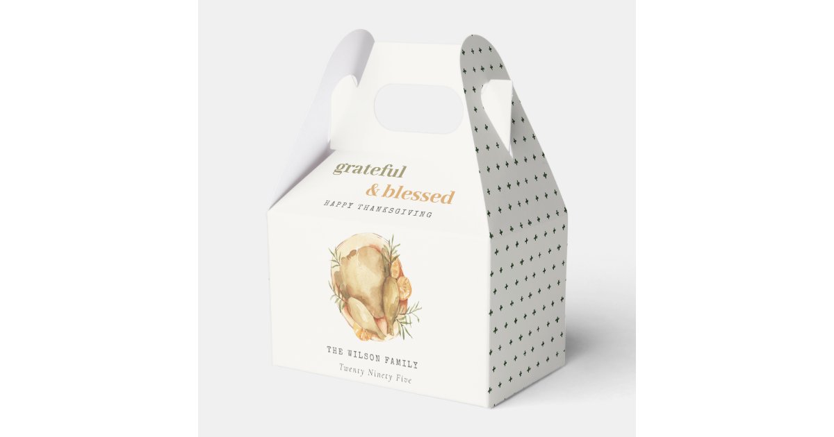 Pastel Watercolor Elegant Turkey Meal Thanksgiving Favor Boxes | Zazzle
