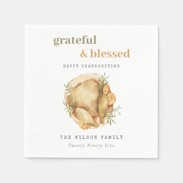 Pastel Watercolor Elegant Turkey Meal Thanksgiving Napkins | Zazzle