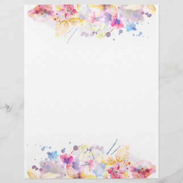 Pastel Watercolor Floral Letterhead | Zazzle