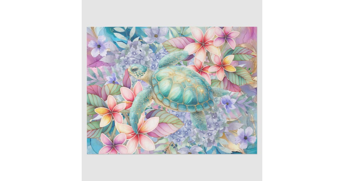 Pastel Watercolor Floral Sea Turtle Decoupage Tissue Paper | Zazzle