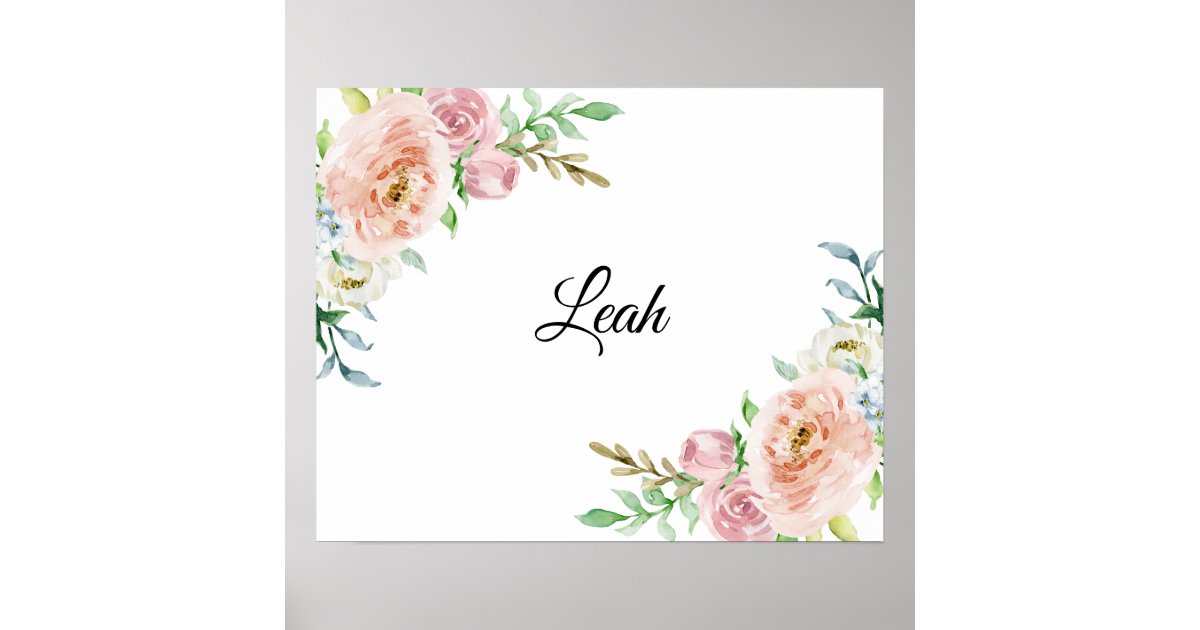Pastel Watercolor Floral with Customizable Name Poster | Zazzle