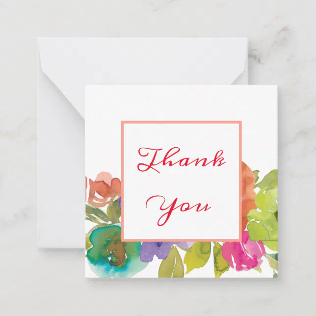 Pastel Watercolor Flowers Script Thank You Note Card | Zazzle