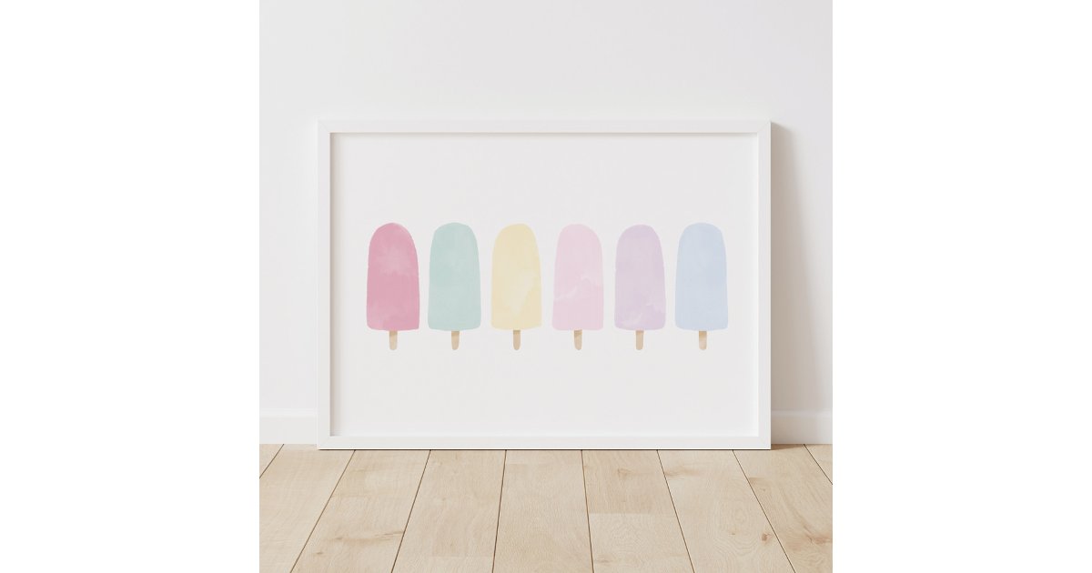 Pastel Watercolor Popsicle Girls Room Poster | Zazzle