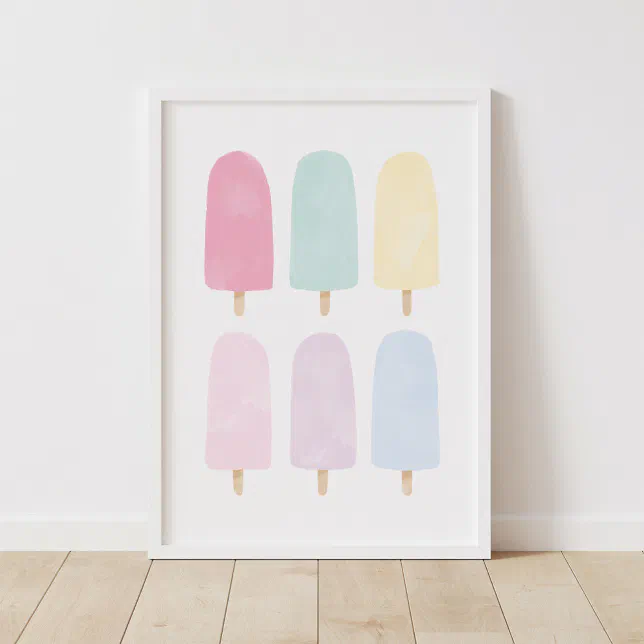 Pastel Watercolor Popsicle Girls Room Poster | Zazzle